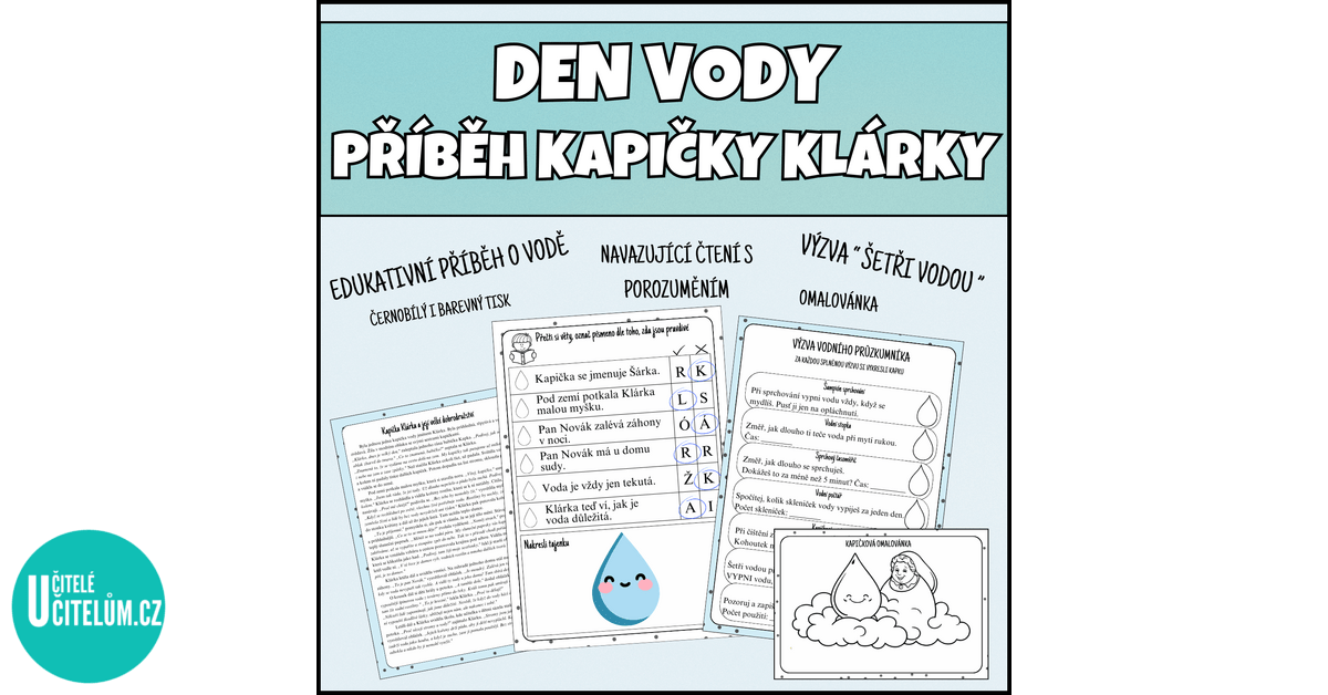 DEN VODY - edukativní příběh, čtení s porozuměním, výzva "šetři vodou ...