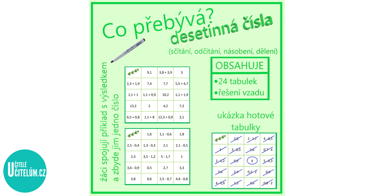 Co přebývá? - Desetinná čísla - Matematika | UčiteléUčitelům.cz