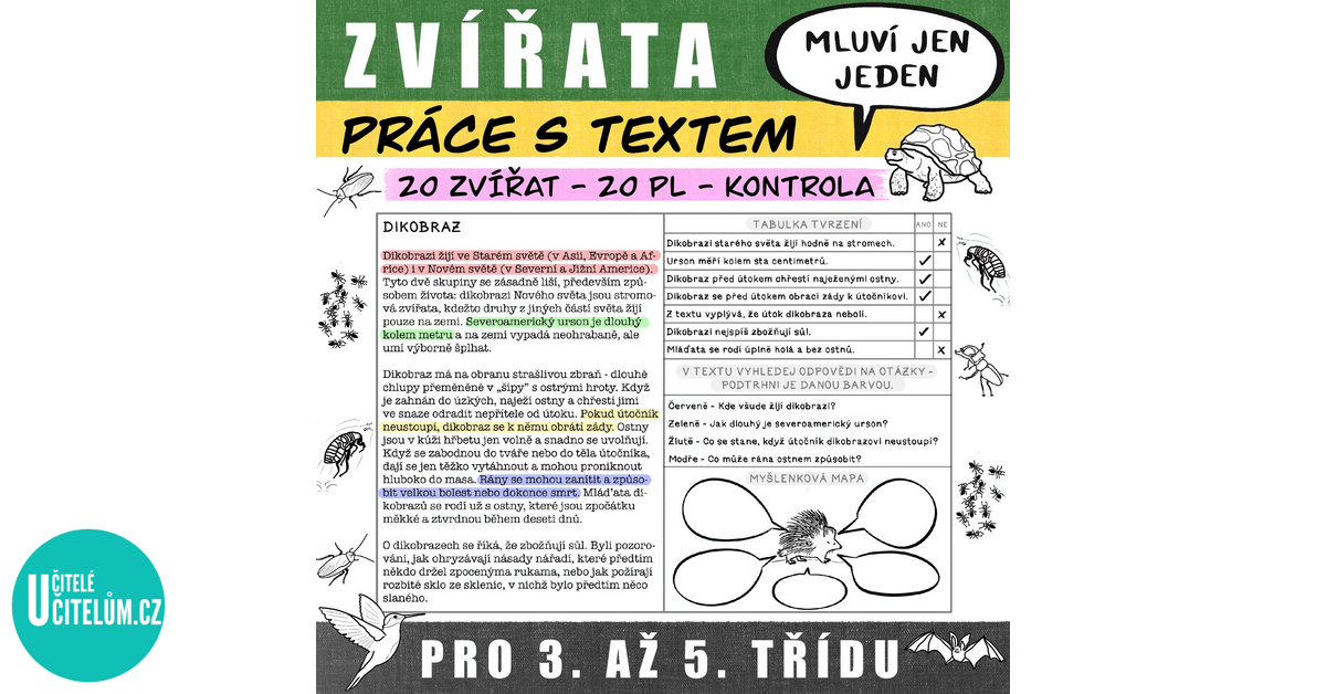 20 ZVÍŘAT - PRÁCE S TEXTEM - RWCT - pro 3. až 5. třídu - (V-CH-D a ...