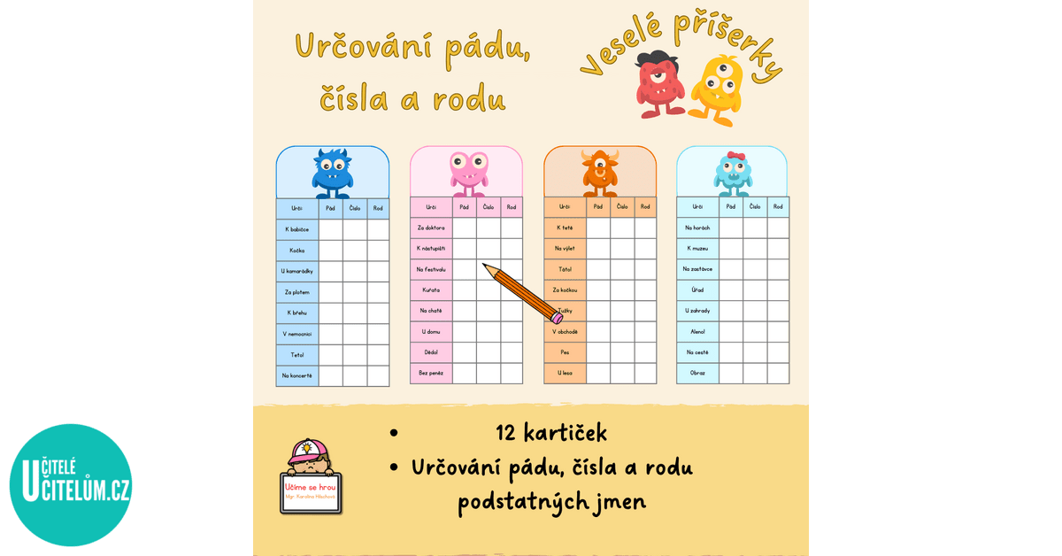 Určování pádu, čísla a rodu - veselé příšerky - Český jazyk ...