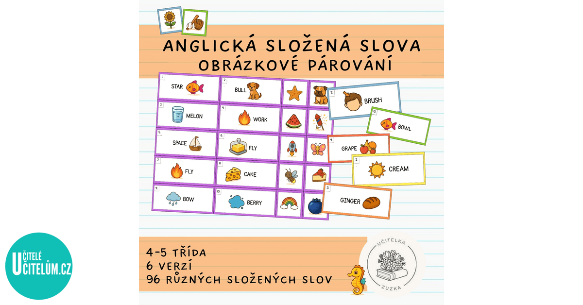Anglická složená slova - Obrázkové párování - Anglický jazyk ...