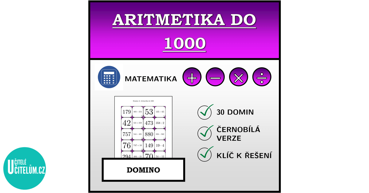 Domino - Aritmetika do 1000 | matematika - Matematika | UčiteléUčitelům.cz