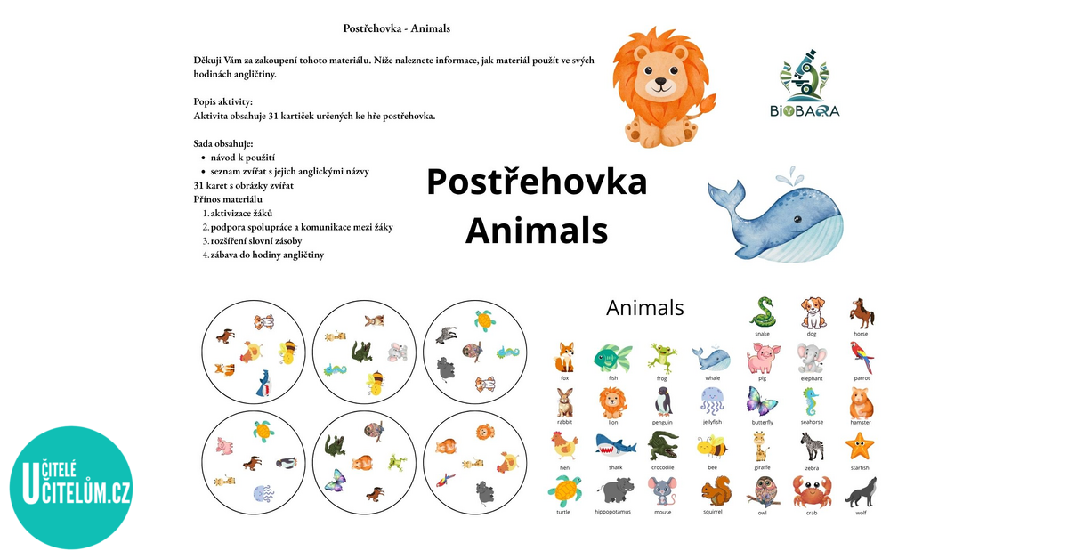 Postřehovka - zvířata - Anglický jazyk | UčiteléUčitelům.cz