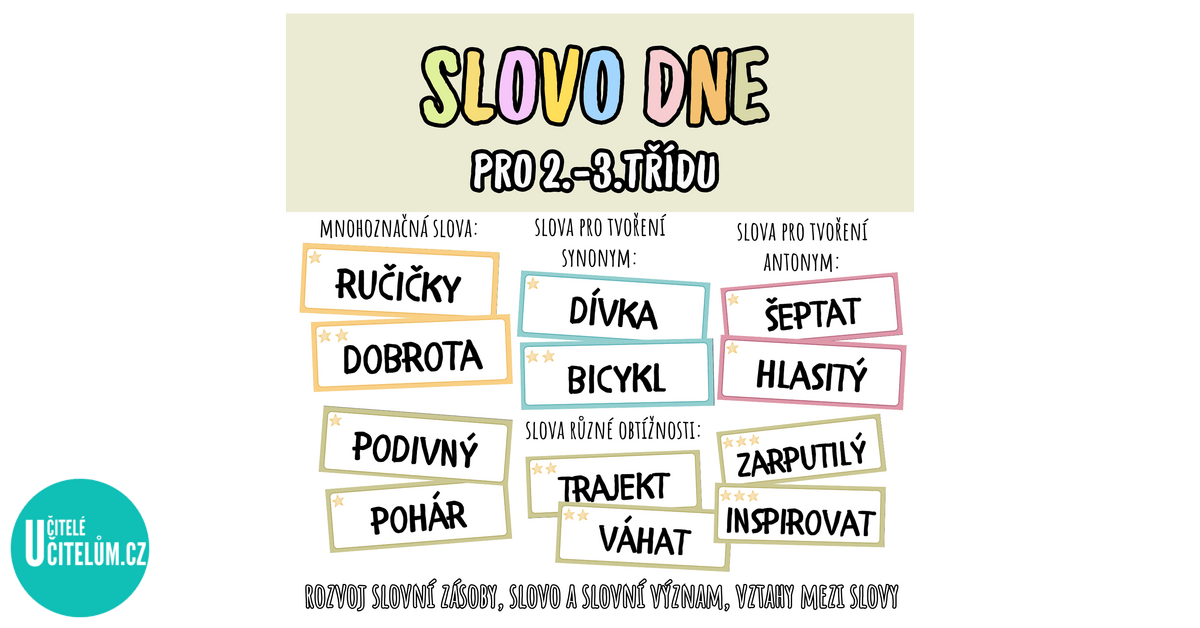 Slovo dne (rozvoj slovní zásoby, slovo a slovní význam, vztahy mezi ...