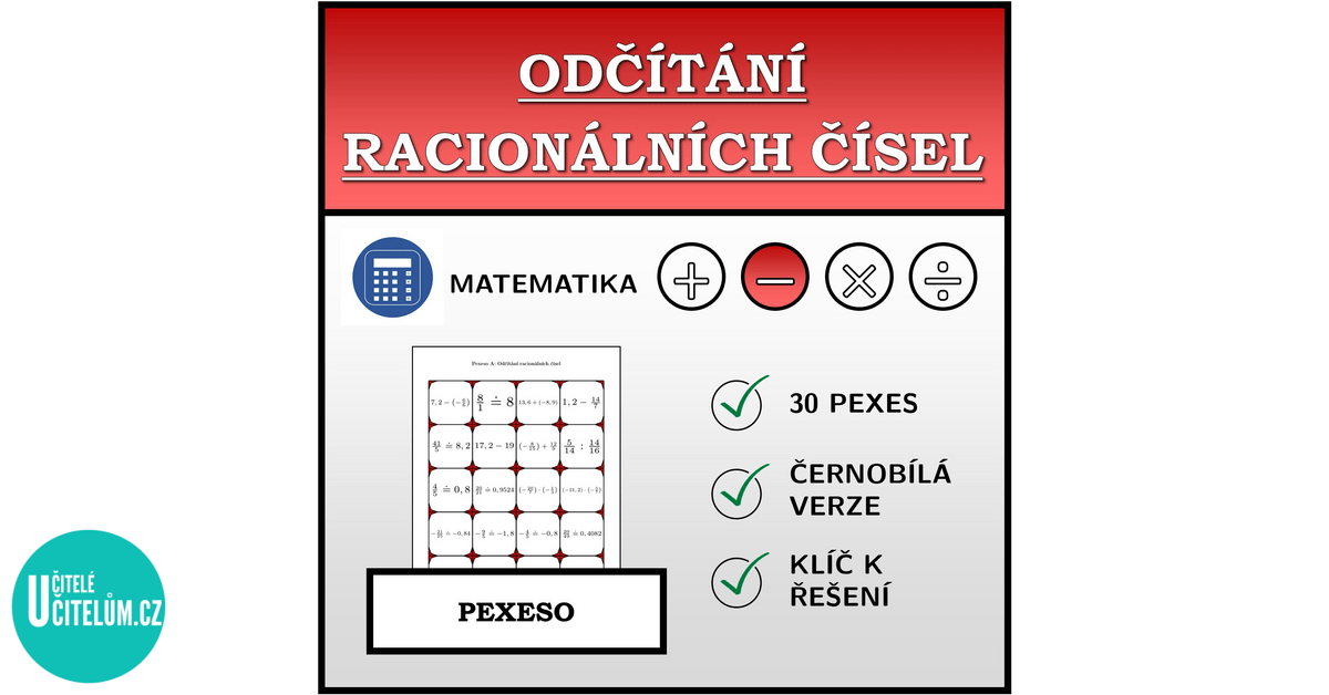 Pexeso - Odčítání racionálních čísel | matematika - Matematika ...