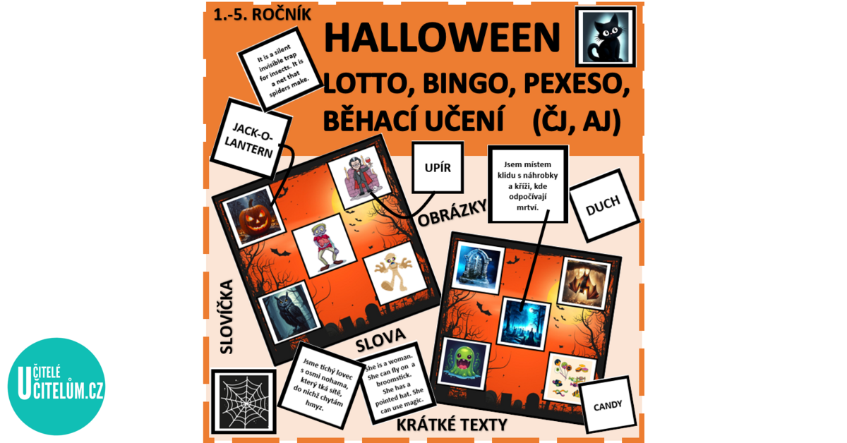 HALLOWEEN - LOTTO, BINGO, PEXESO, BĚHACÍ UČENÍ - Anglický jazyk ...
