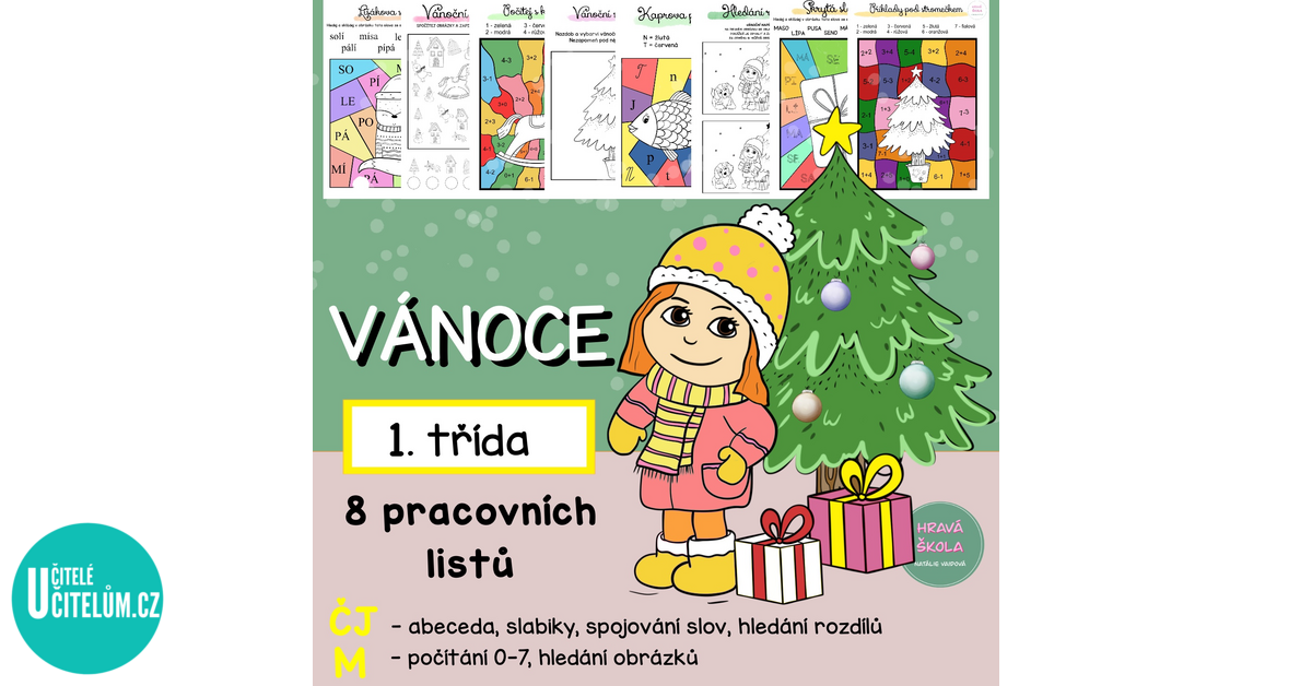 VÁNOCE - ČJ + M - 1. TŘÍDA - 8 PL + řešení - Český jazyk ...