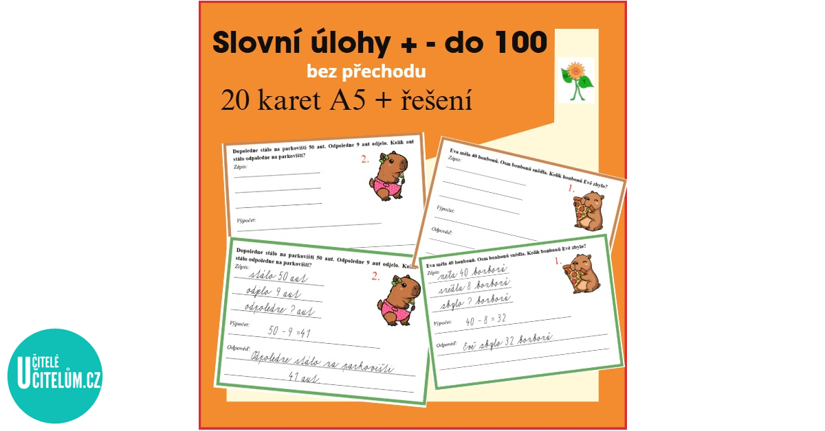 Slovní úlohy do 100 s kapybarou - Matematika | UčiteléUčitelům.cz