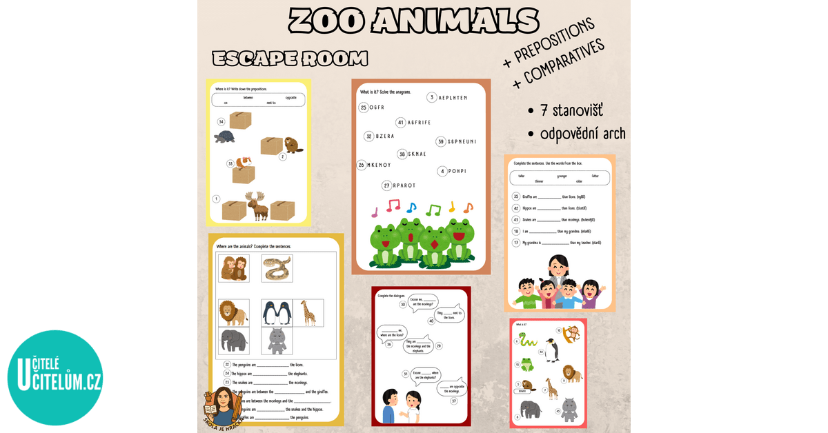 ZOO animals, prepositions, comparatives - escape room - Anglický jazyk ...